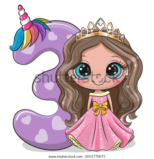 Cute Cartoon Princess Number Three Isolated Stock Vector (Royalty Free ...