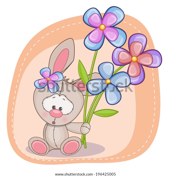 Cute cartoon rabbit with flowers