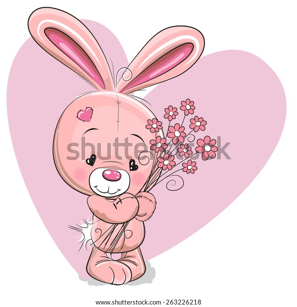 Cute Cartoon Rabbit Flowers On Heart Stock Vector (Royalty Free ...