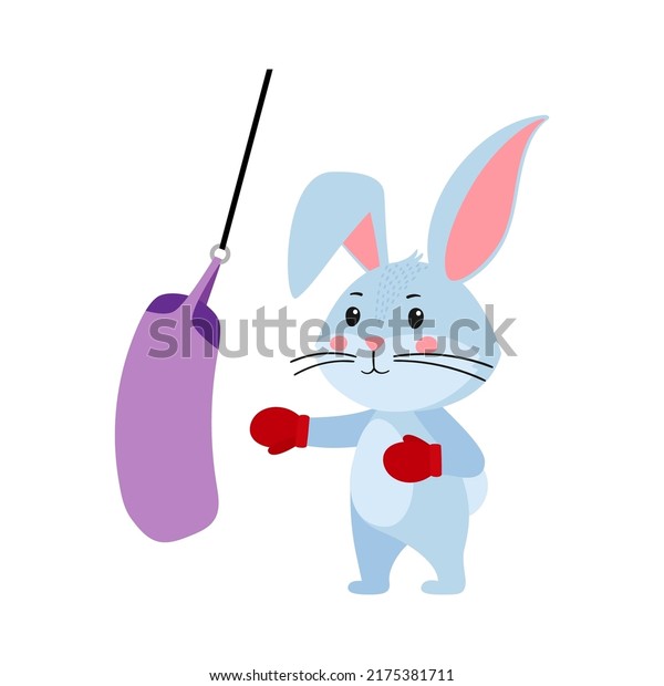 Cute Cartoon Rabbit Hare Rabbit Boxing Stock Vector (Royalty Free ...