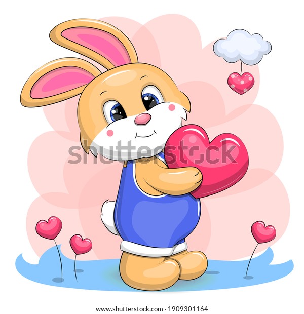 Cute Cartoon Rabbit Holding Heart Vector Stock Vector Royalty Free
