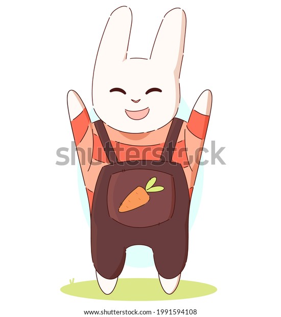 Cute Cartoon Rabbit Jumpsuit Vector Illustration Stock Vector (Royalty ...