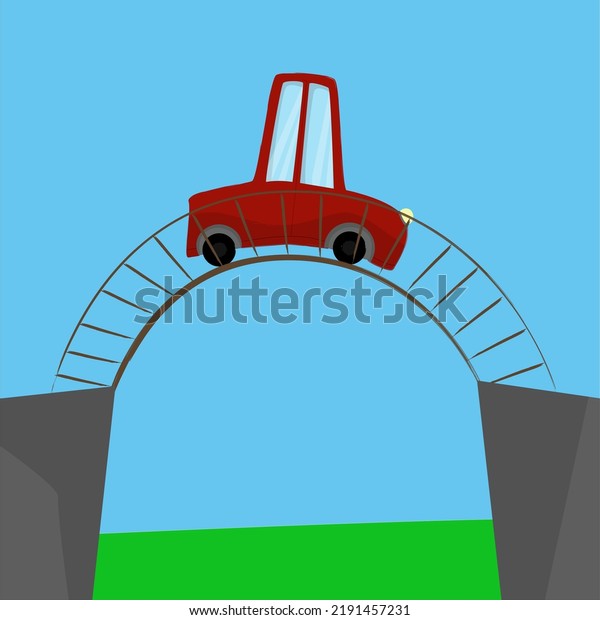 Cute Cartoon Red Car On Bridge: เวกเตอร์สต็อก (ปลอดค่าลิขสิทธิ์ ...