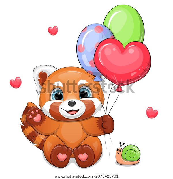 Cute Cartoon Red Panda Balloons Snail Stock Vector (Royalty Free ...