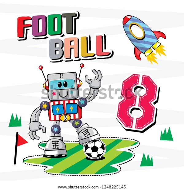 Cute Cartoon Robot Boy Play Soccer Stock Vector (Royalty Free) 1248225145