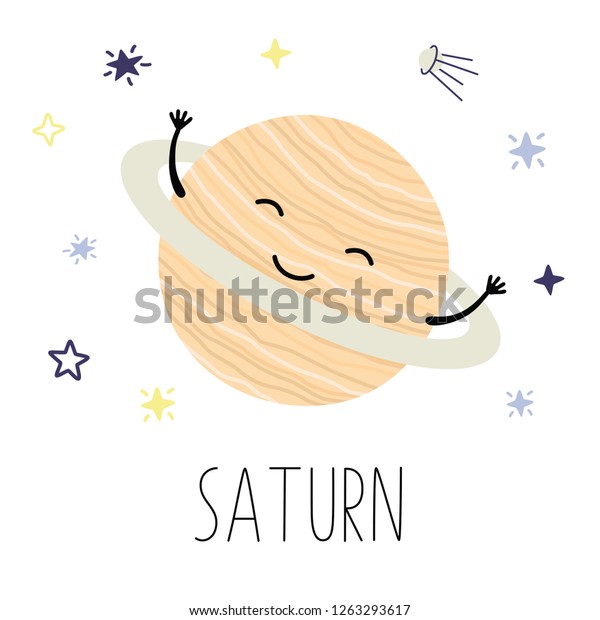 Cute Cartoon Saturn Planet Vector Character 스톡 벡터(로열티 프리) 1263293617 ...