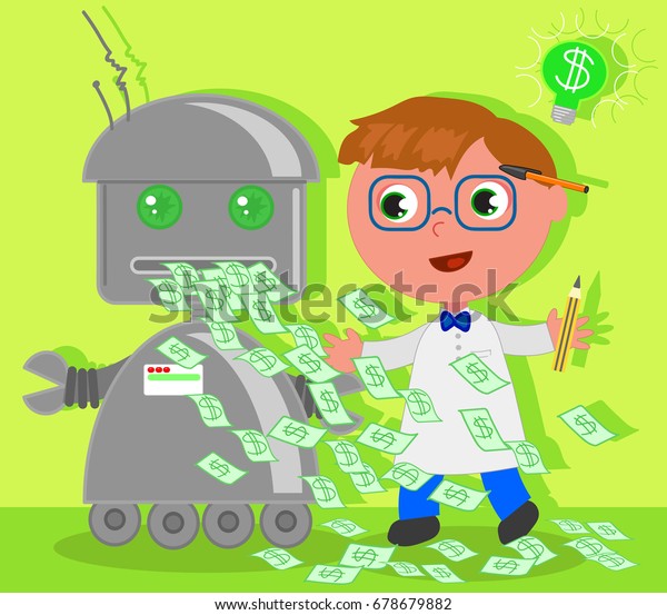 Cute Cartoon Scientist Has Invented Machine Stock Vector (Royalty Free ...
