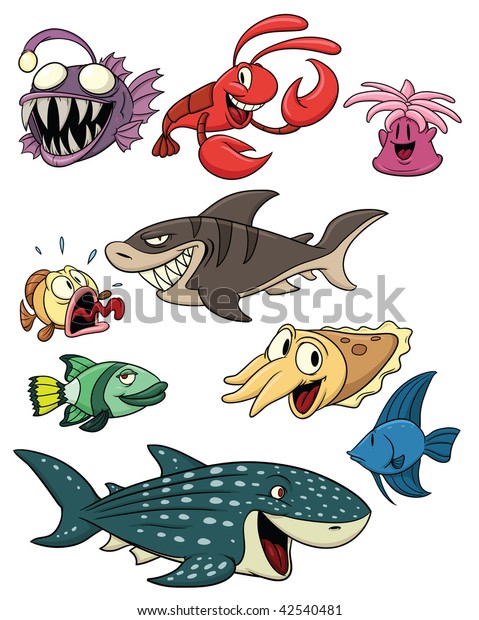 Cute Cartoon Sea Creatures All Separate 库存矢量图（免版税）42540481 | Shutterstock