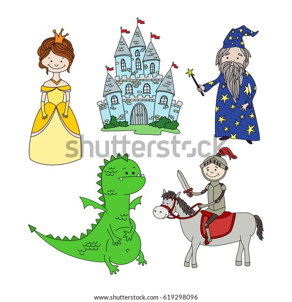 Cute Cartoon Set Hand Drawn Sticker Stock Vector (Royalty Free ...
