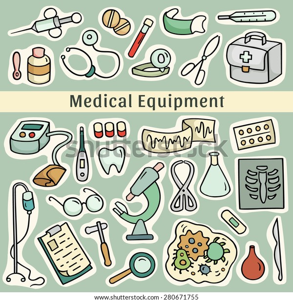Cute Cartoon Set Laboratory Equipments Medical Stock Vector (Royalty ...