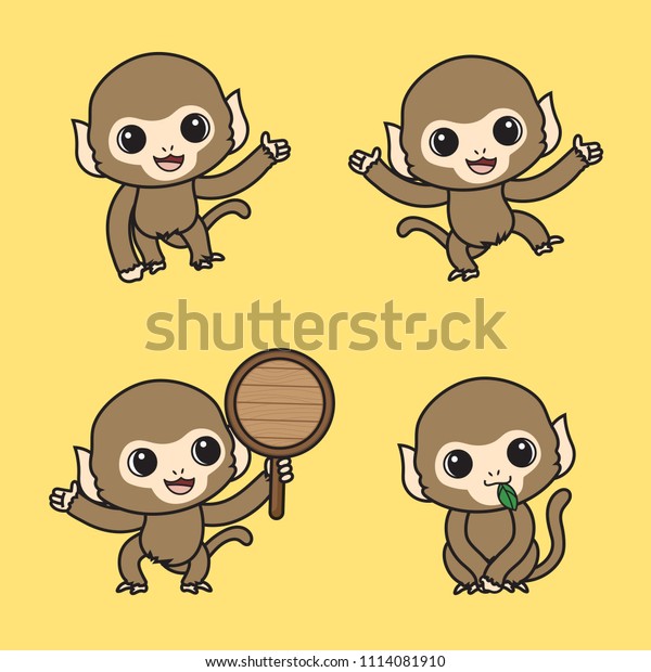 Cute Cartoon Set Monkeys Standing Sitting Stock Vector (Royalty Free ...