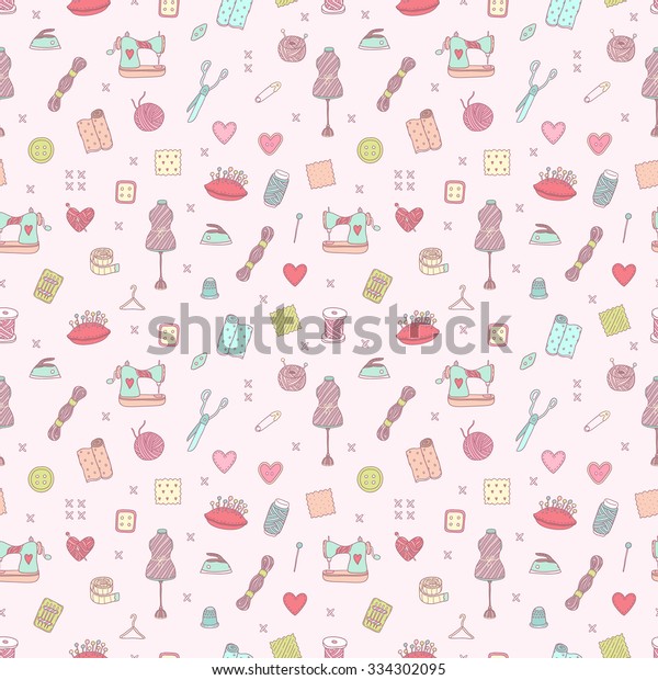 Cute Cartoon Sewing Tools Seamless Pattern Stock Vector (Royalty Free ...