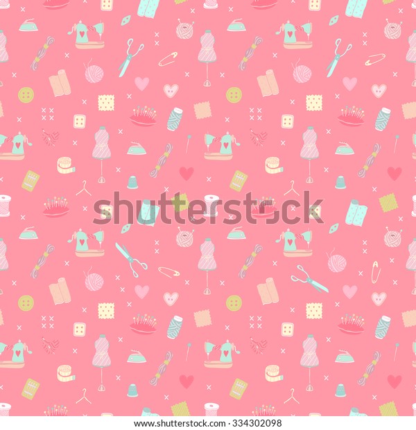 Cute Cartoon Sewing Tools Seamless Pattern Stock Vector (Royalty Free ...