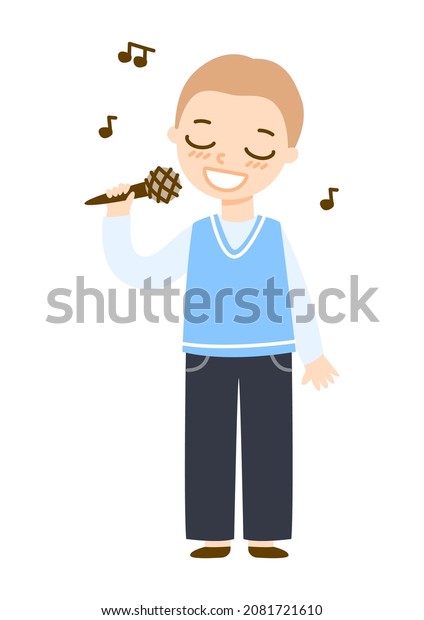 Cute Cartoon Singer Boy Isolated On Stock Vector (Royalty Free ...
