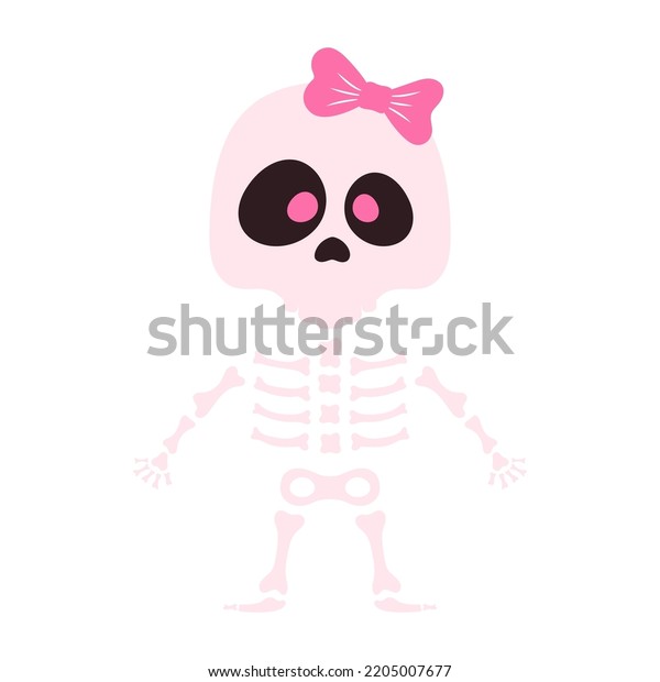 Cute Cartoon Skeleton Pink Bow Isolated Stock Vector (Royalty Free ...