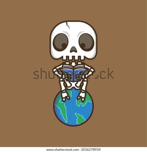 Cute Cartoon Skull Reading Book On Stock Vector (Royalty Free ...