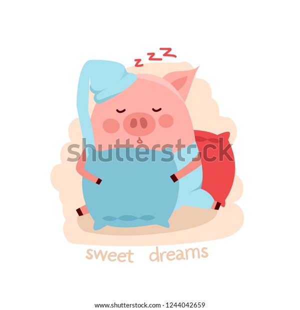 Cute Cartoon Sleeping Pig Hugging Pillow Stock Vector (Royalty Free ...