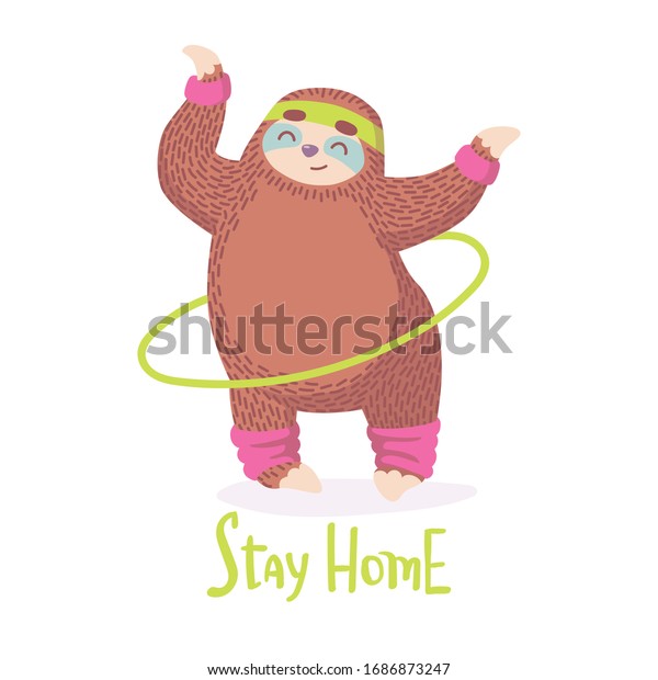 Cute Cartoon Sloth Hula Hoop Aerobics Stock Vector (Royalty Free ...