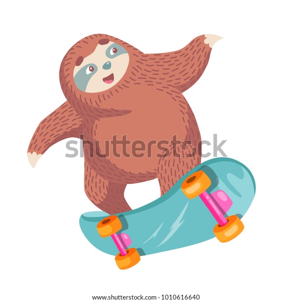 Cute Cartoon Sloth On Skateboard Colofrul Stock Vector (Royalty Free ...