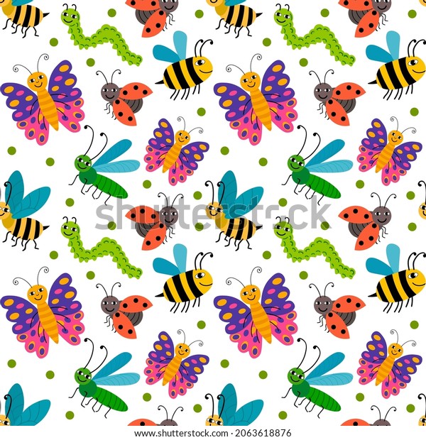 Cute Cartoon Smiling Summer Insects Random Stock Vector (Royalty Free ...