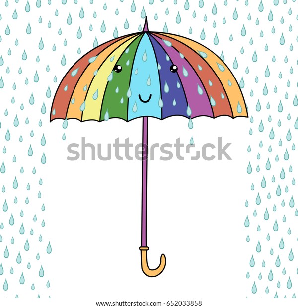 Cute Cartoon Smiling Umbrella Face Rainfall Stock Vector (Royalty Free ...