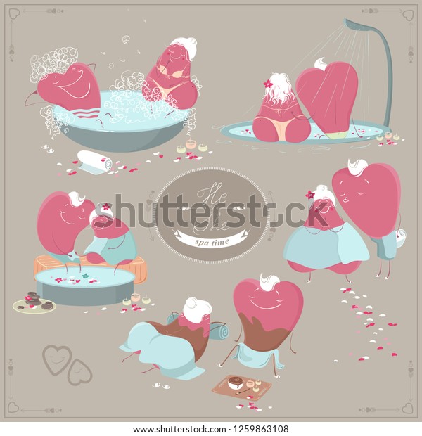 Cute Cartoon Spa Time Character Set Stock Vector (Royalty Free ...