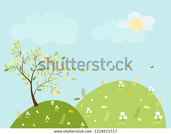 Cute Cartoon Spring Landscape Tree Leaves Stock Vector (Royalty Free ...
