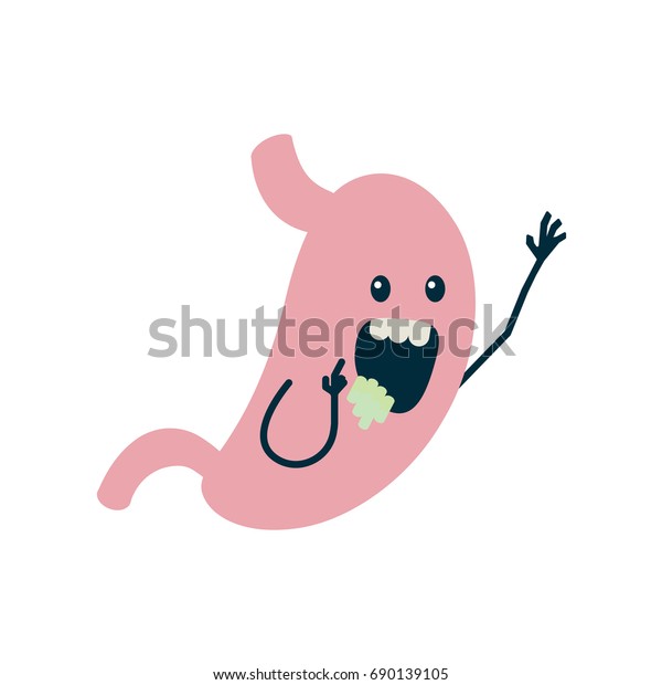 Cute Cartoon Stomach Character Face Represents Stock Vector (Royalty ...