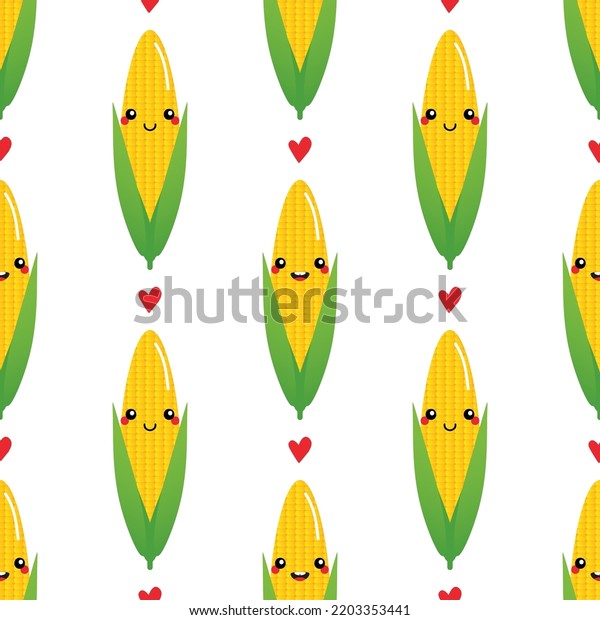 Cute Cartoon Style Corn Characters Red Stock Vector (Royalty Free ...