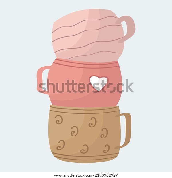Cute Cartoon Style Stack Tea Cups Stock Vector (Royalty Free ...