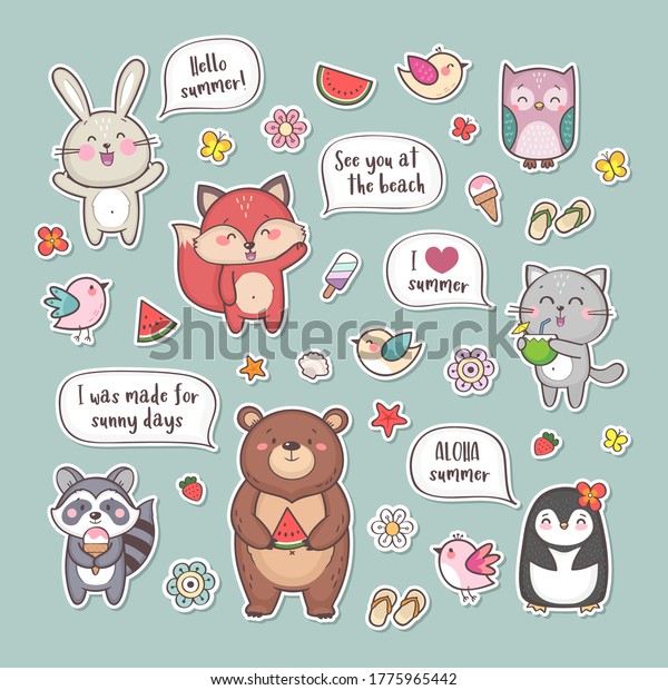 Cute Cartoon Summer Animals Set Stock Vector (Royalty Free) 1775965442 ...