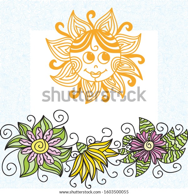 Cute Cartoon Sun Flowers Vector Illustration: เวกเตอร์สต็อก (ปลอดค่า ...
