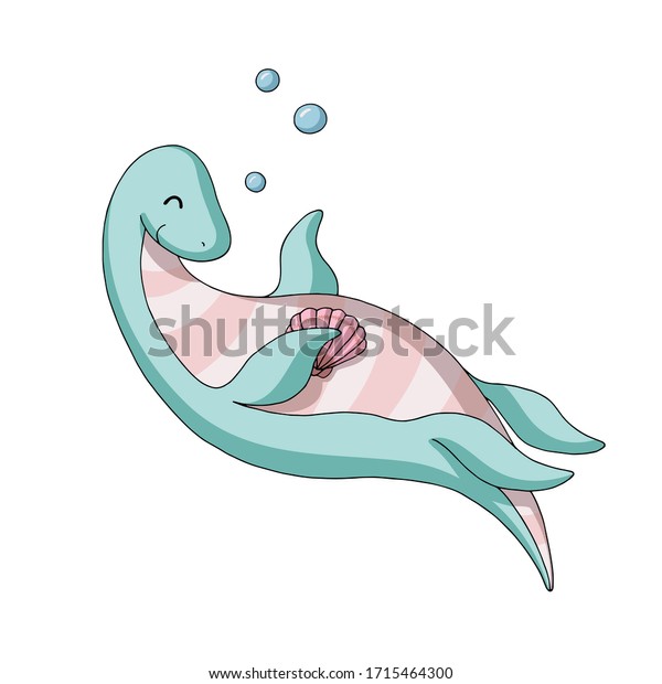 Cute Cartoon Swimming Dinosaur Shell Gentle Stock Vector (Royalty Free ...