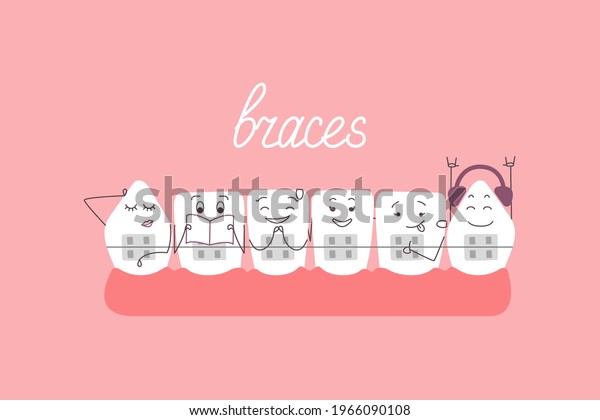 Cute Cartoon Teeth Braces Relax Enjoy Stock Vector (Royalty Free ...