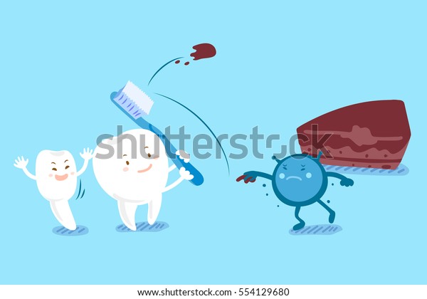 Cute Cartoon Teeth Fight Terrible Bacterium Stock Vector (Royalty Free ...