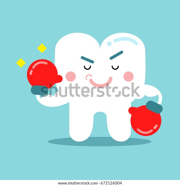 Cute Cartoon Tooth Character Red Boxing 스톡 벡터(로열티 프리) 672126004 ...