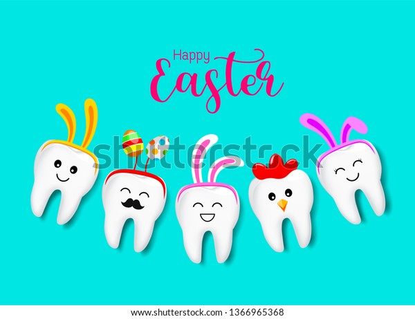Cute Cartoon Tooth Characters Decorated Rabbit Stock Vector (Royalty ...