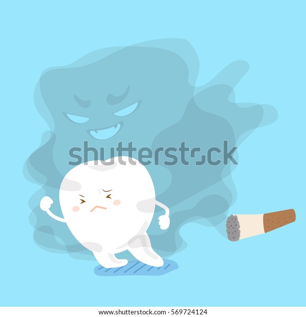 Cute Cartoon Tooth Feel Afraid Away: vector de stock (libre de regalías ...