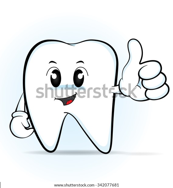 Cute cartoon tooth giving the thumbs up, vector 10
