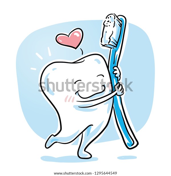 Cute Cartoon Tooth Love Hugging Ist Stock Vector (Royalty Free) 1295644549