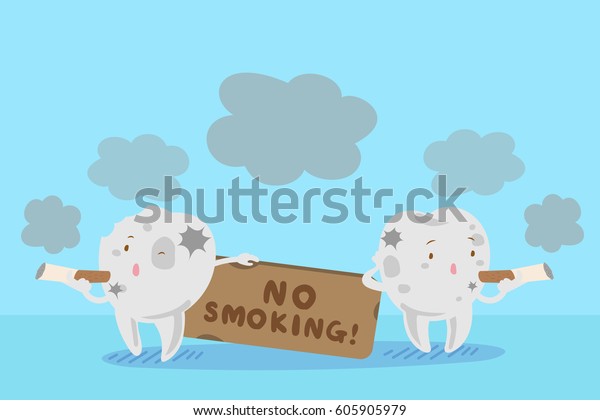 Cute Cartoon Tooth Smoking Problem Blue Stock Vector (Royalty Free ...