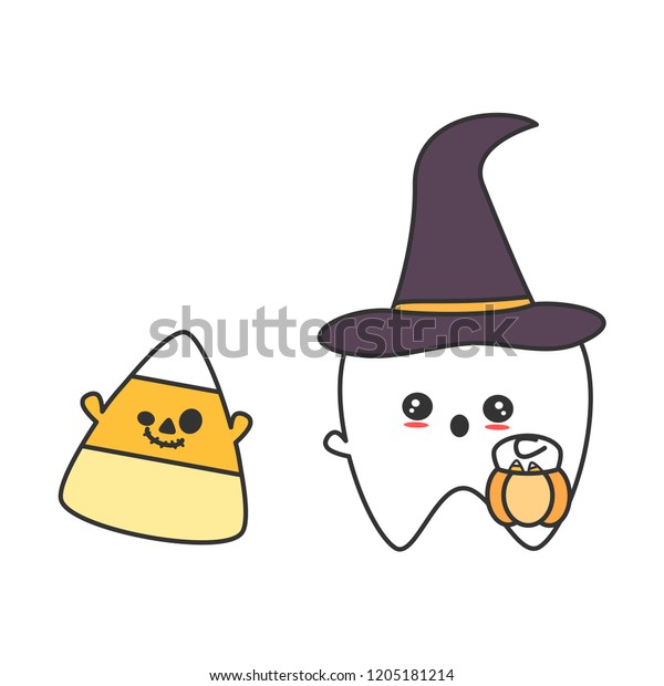 Immagine vettoriale stock 1205181214 a tema Cute Cartoon Tooth Witch ...