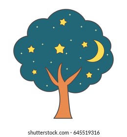 Cute Cartoon Tree Night Vector Illustration Stock Vector (Royalty Free ...