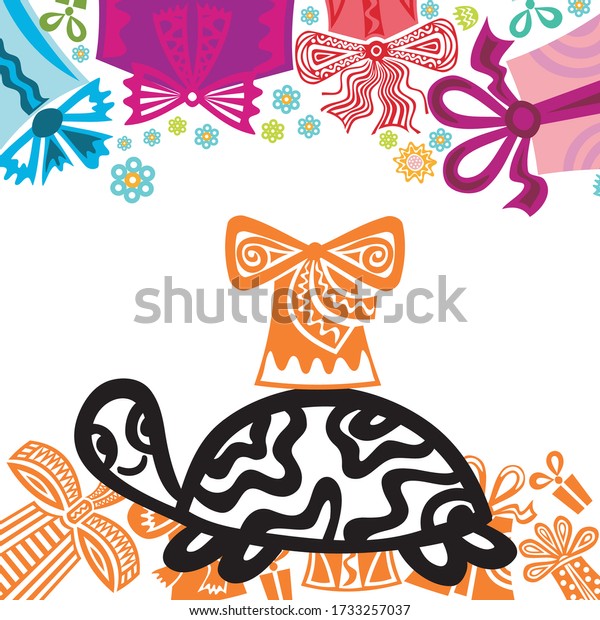 Cute Cartoon Turtle Gift Happy Birthday Stock Vector (Royalty Free ...