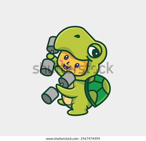 Cute Cartoon Turtle Lifting Barbell Dumbell Stock Vector (Royalty Free ...