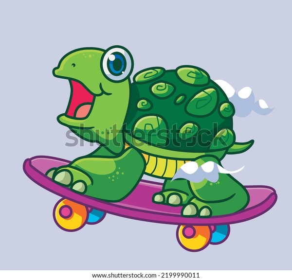 Cute Cartoon Turtle Skating Isolated Cartoon Stock Vector (Royalty Free ...
