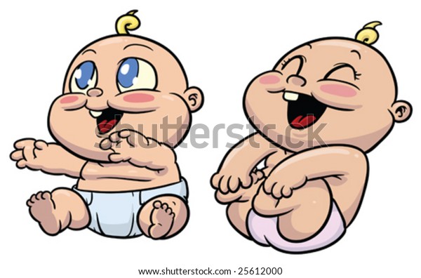 Cute Cartoon Twin Babies Both Separate 스톡 벡터(로열티 프리) 25612000