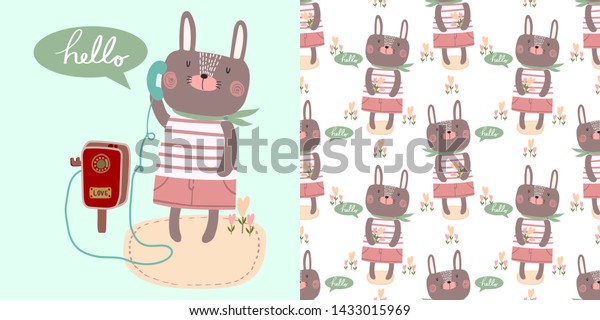 Cute Cartoon Vector Hello Little Bunny Stock Vector (Royalty Free ...