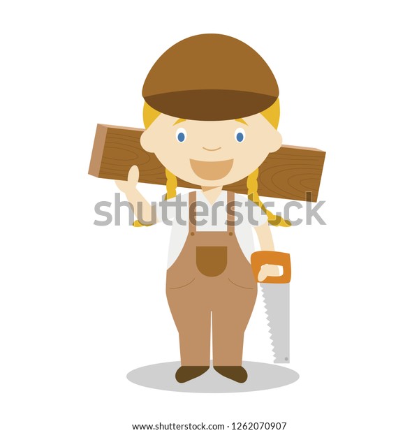 Cute Cartoon Vector Illustration Carpenter Women Stock Vector (Royalty ...