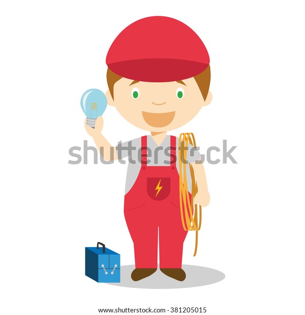 Cute Cartoon Vector Illustration Electrician: เวกเตอร์สต็อก (ปลอดค่า ...